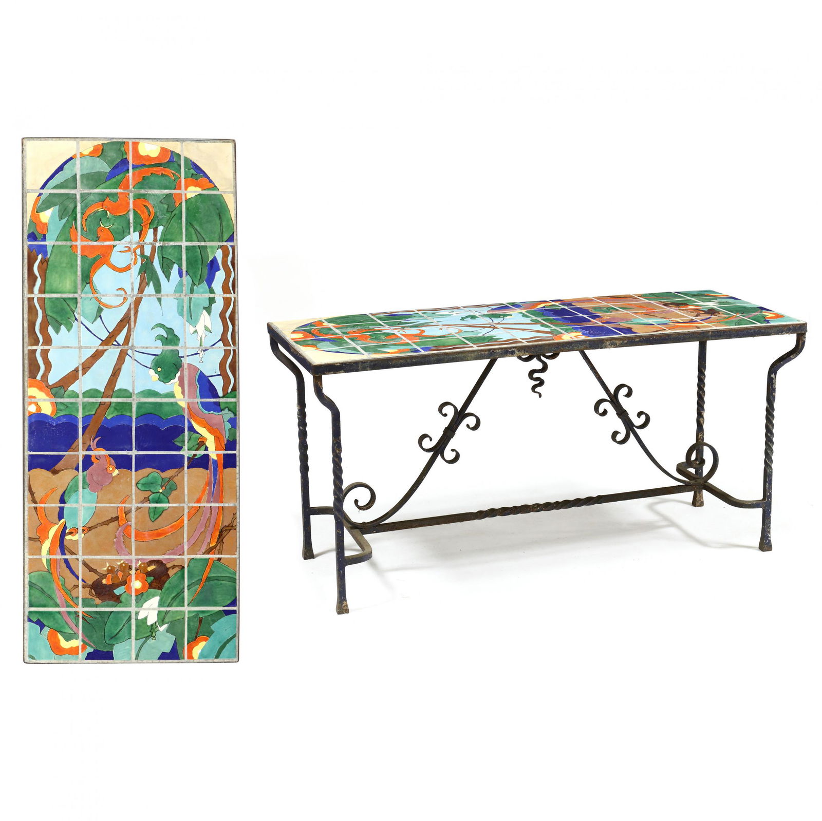 Vintage Tile Top And Iron Garden Room Table, Attributed Taylor Tilery ...