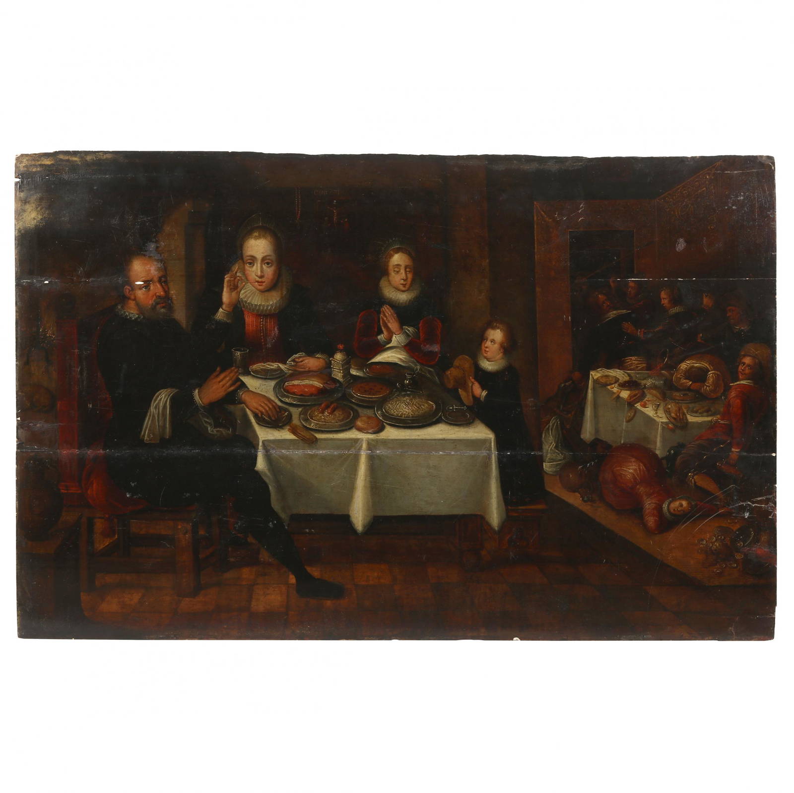An Antique Allegorical Painting Of A Pious Family, Flemish School Auction