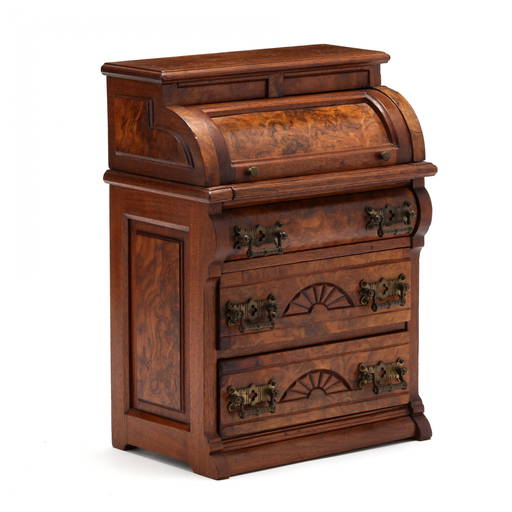 Miniature Victorian Burl Wood C Scroll Desk