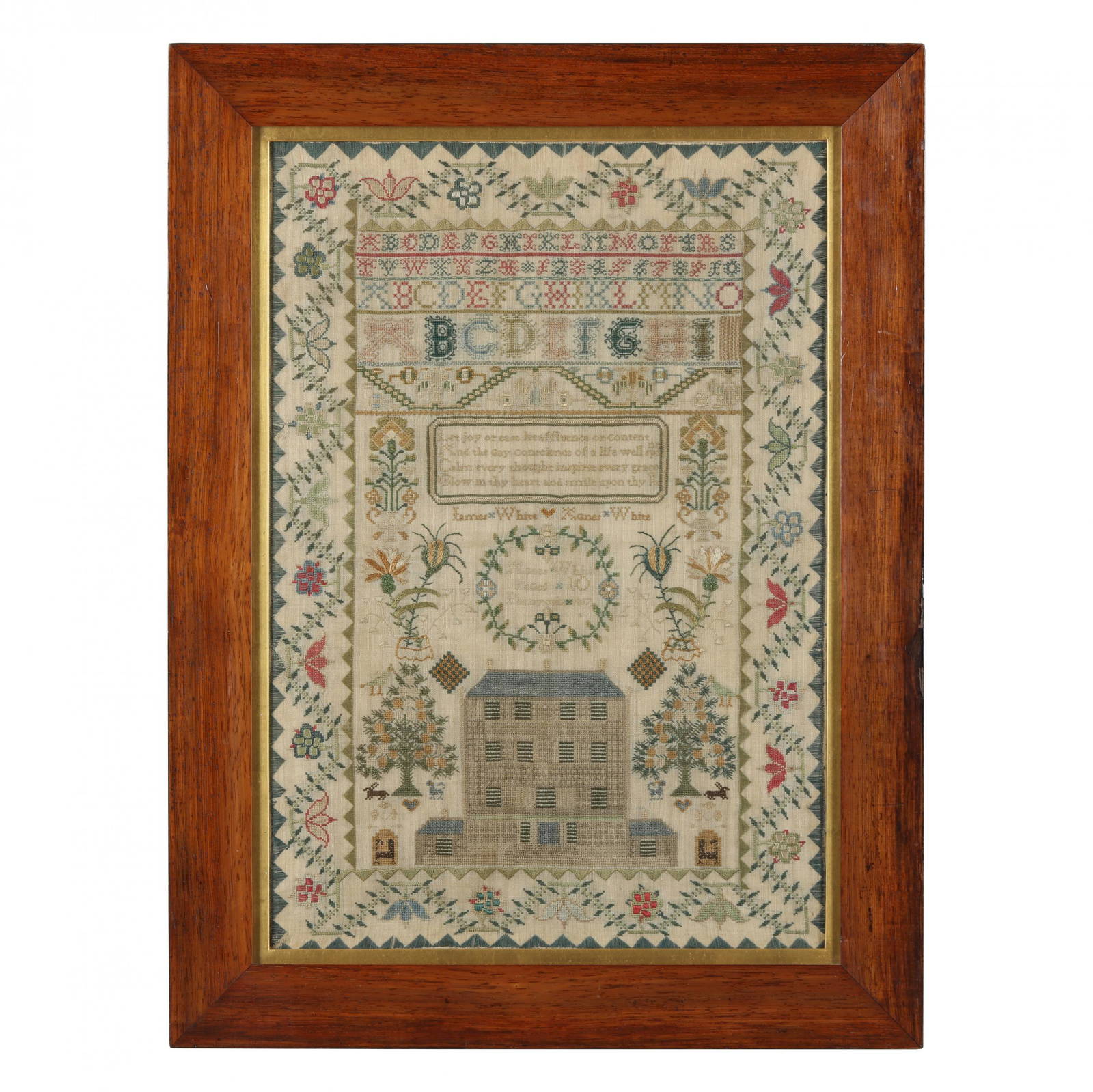 Framed Antique Needlework Sampler, Scottish Auction
