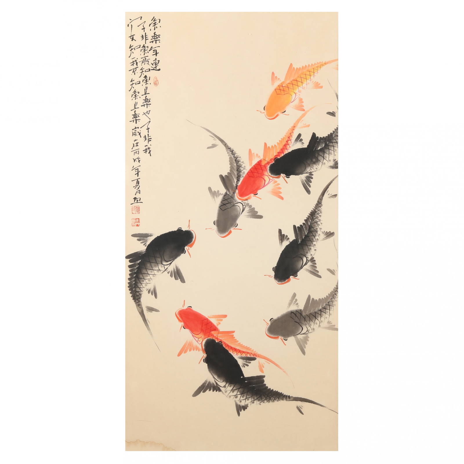 A Large Chinese Painting Of Koi Fish Auction