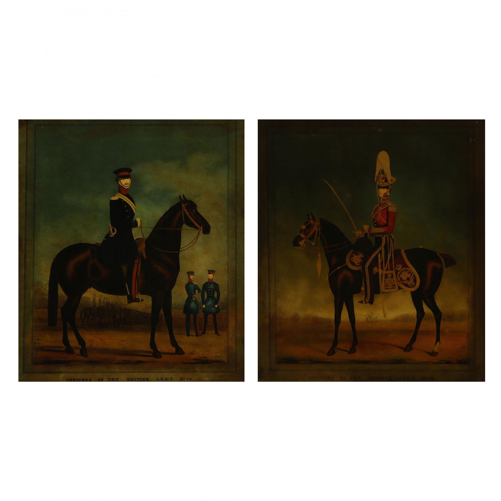 Two Antique Reverse Glass Prints Of British Cavalrymen