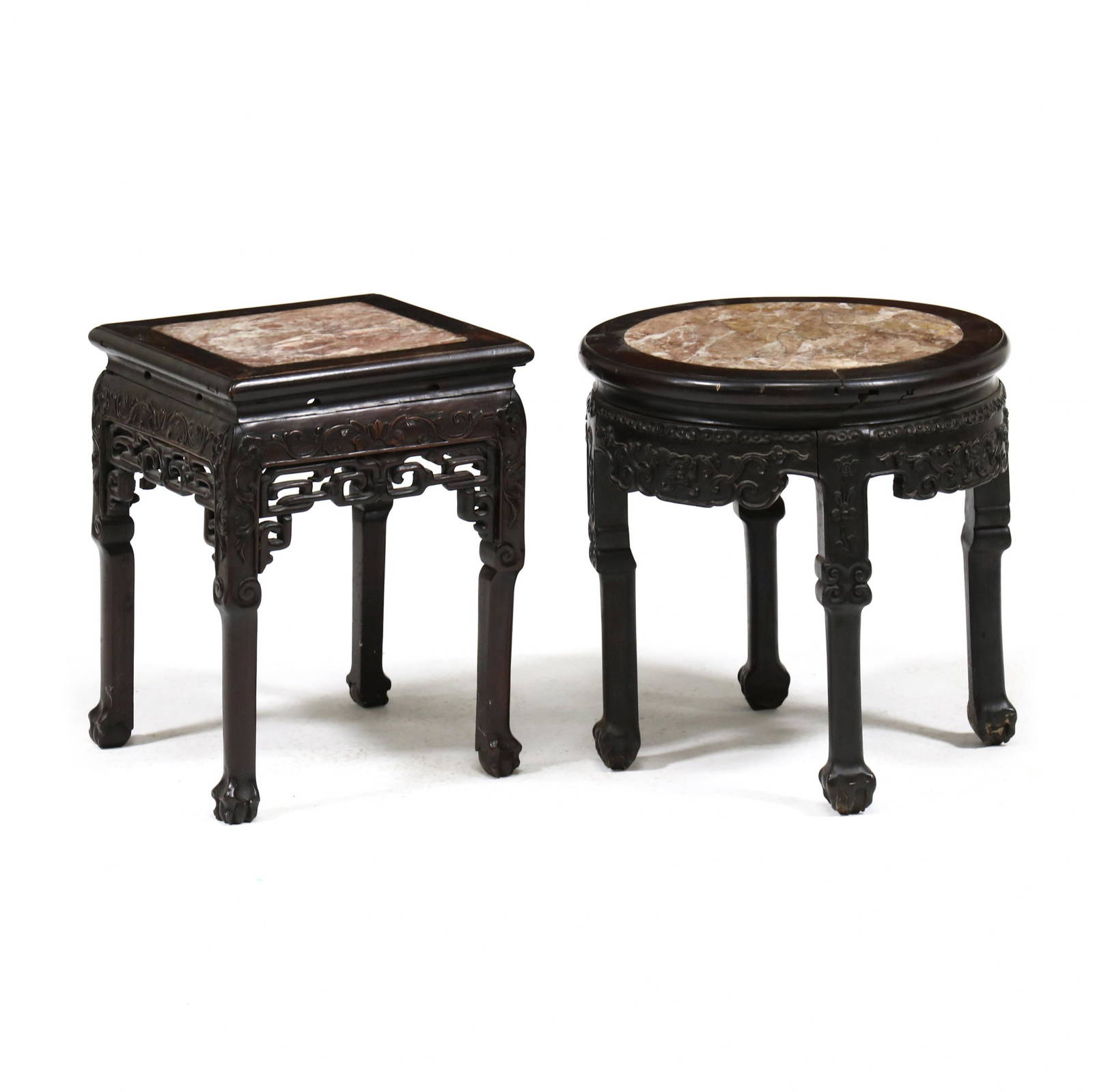 Two Antique Chinese Marble Top Low Stands Auction