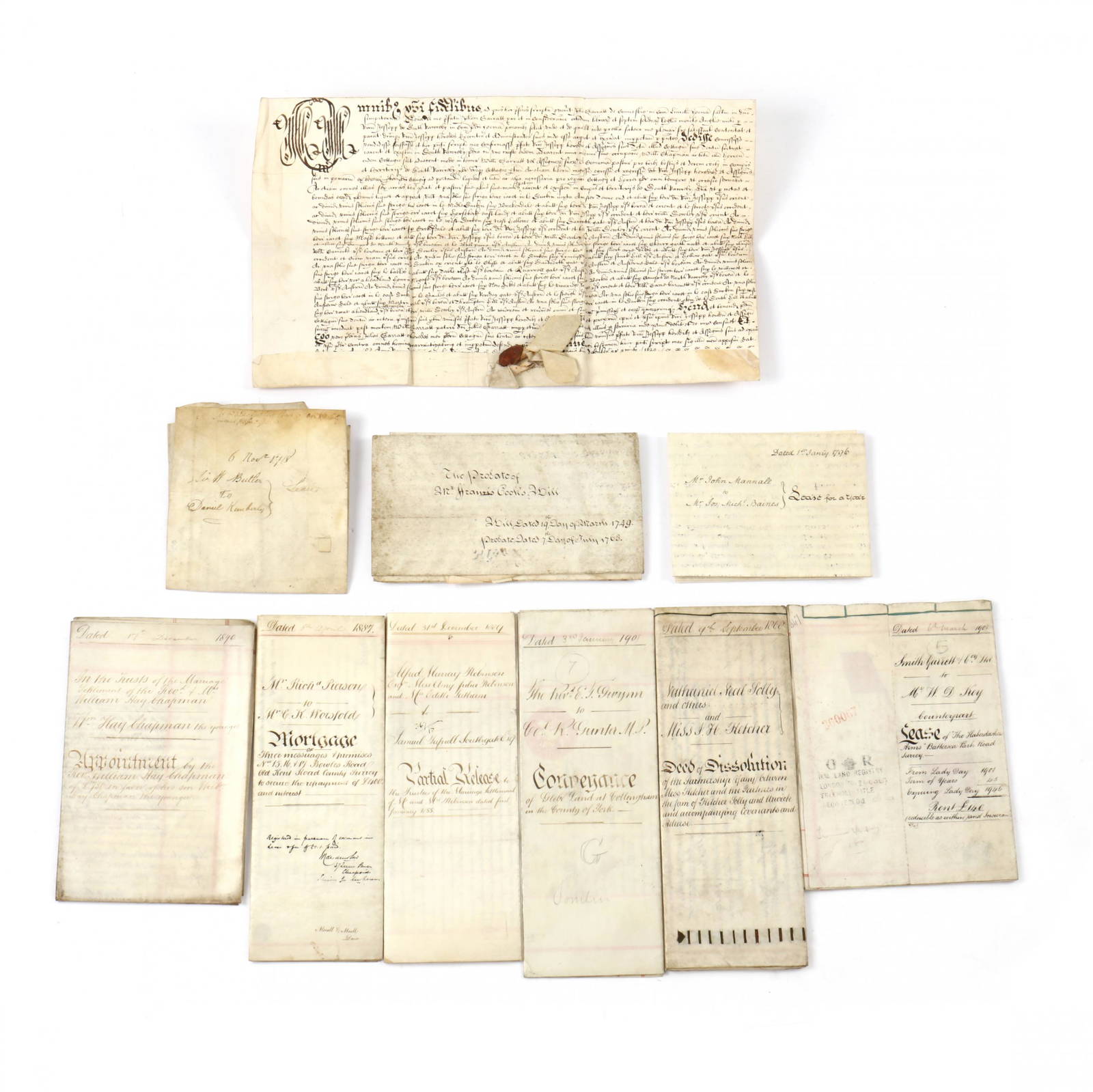 Grouping Of Ten Antique British Legal Documents On Vellum Auction
