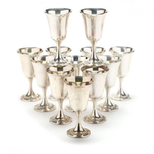 Set Of Twelve Gorham Strasbourg Sterling Silver Goblets