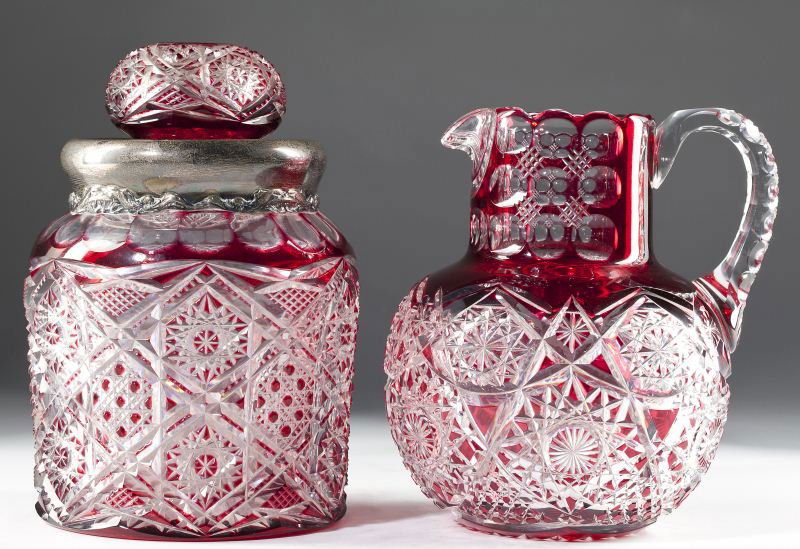 440: Two ABP Colored Cut Glass Items