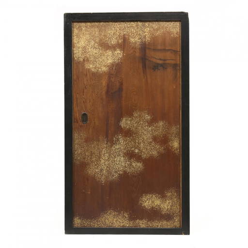 A Japanese Wood Fusuma Door Panel With Gold