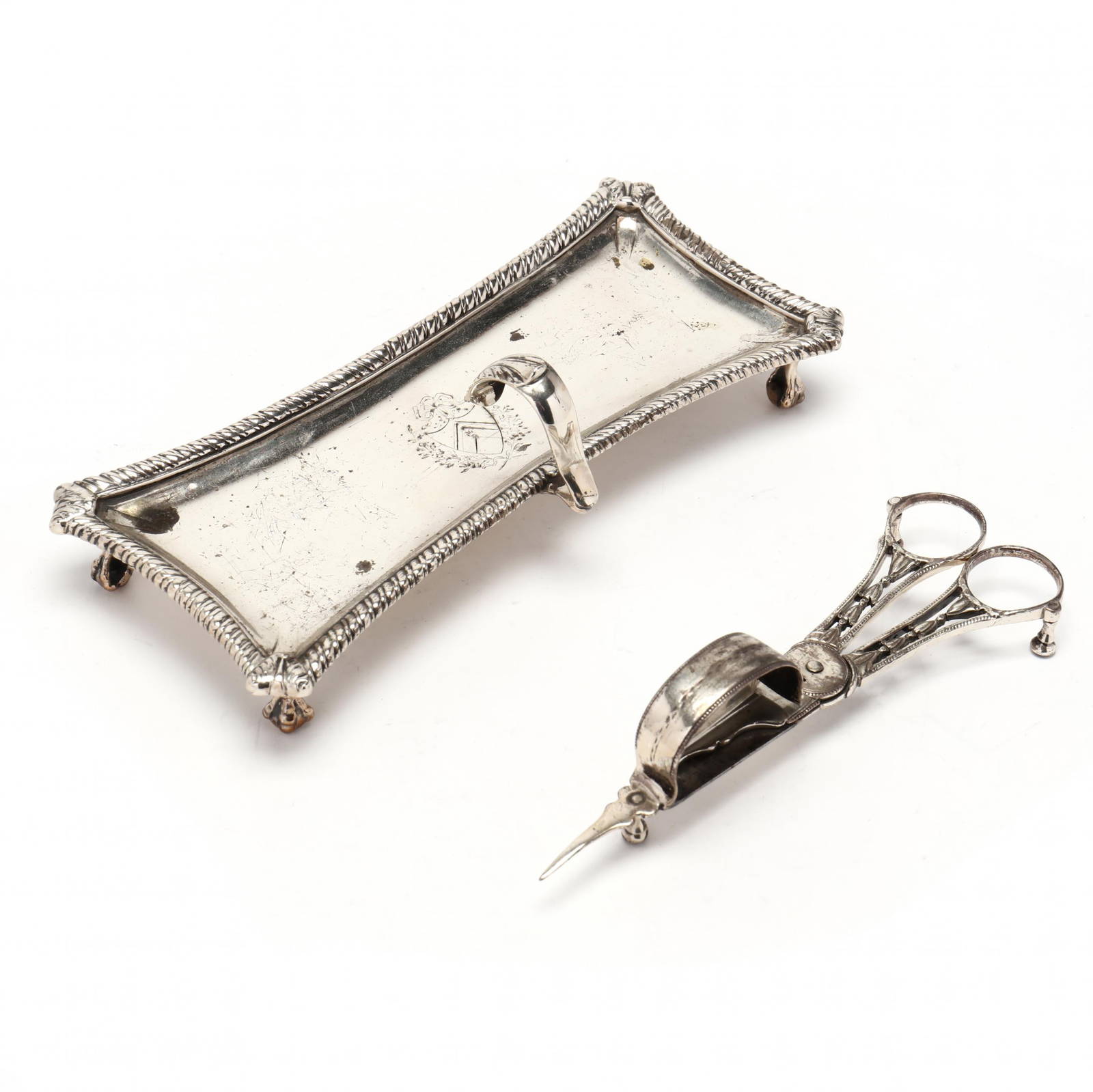 A George Iii English Silver Candle Snuffer Tray And Pair Of Wick ...