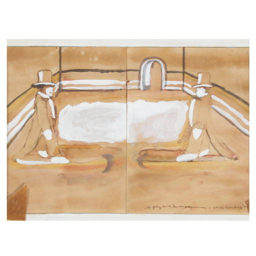 Clifford Condak (american, B.1930), Two Figures With Top Hats Walking