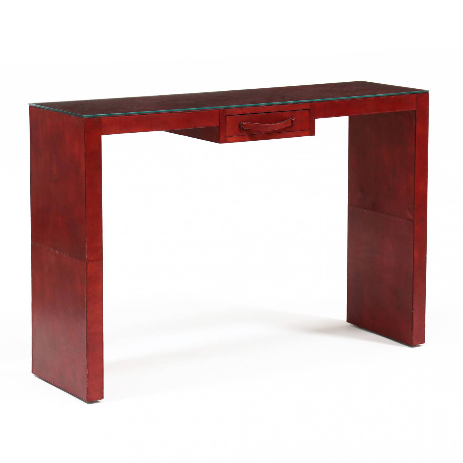 Manner Of Jacques Adnet, Leather Wrapped Console Table Auction