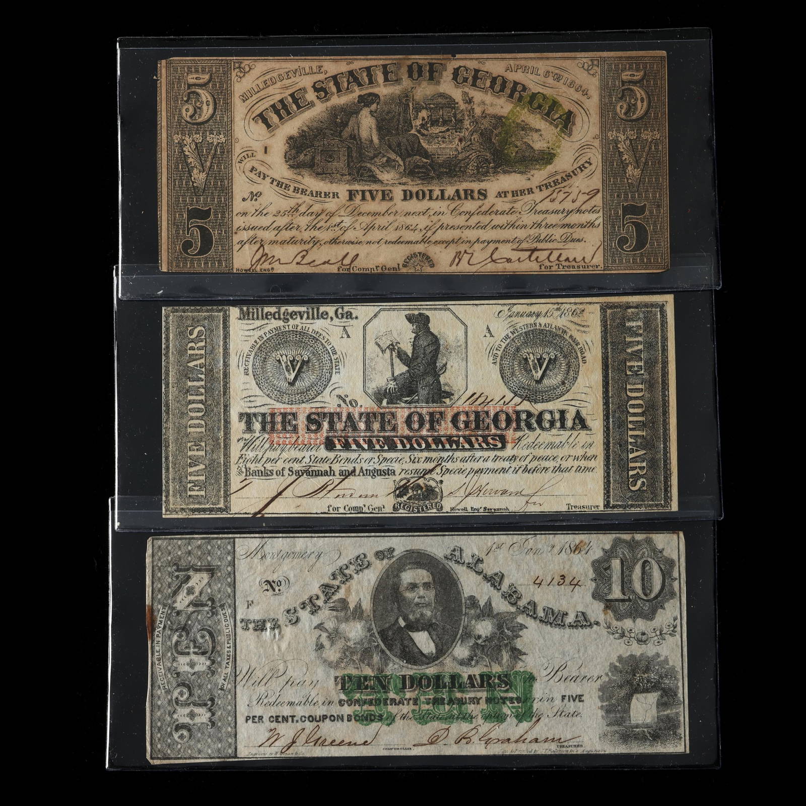 Three Civil War Date Uniface Southern States Banknotes Auction