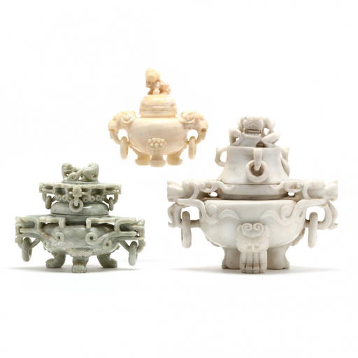 Three Chinese Carved Stone Censers
