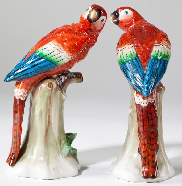 Pair Of Sitzendorf Porcelain Parrots