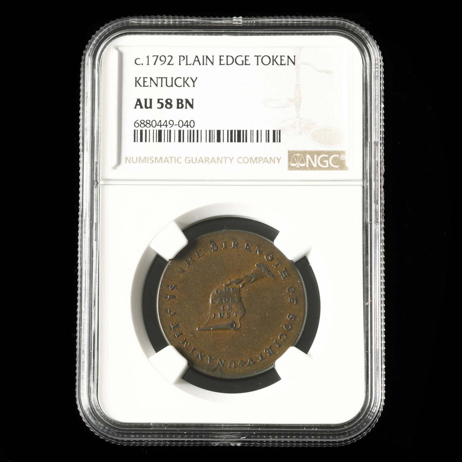 "kentucky" Plain Edge Token, Circa 1792, Ngc Au58 Bn Auction