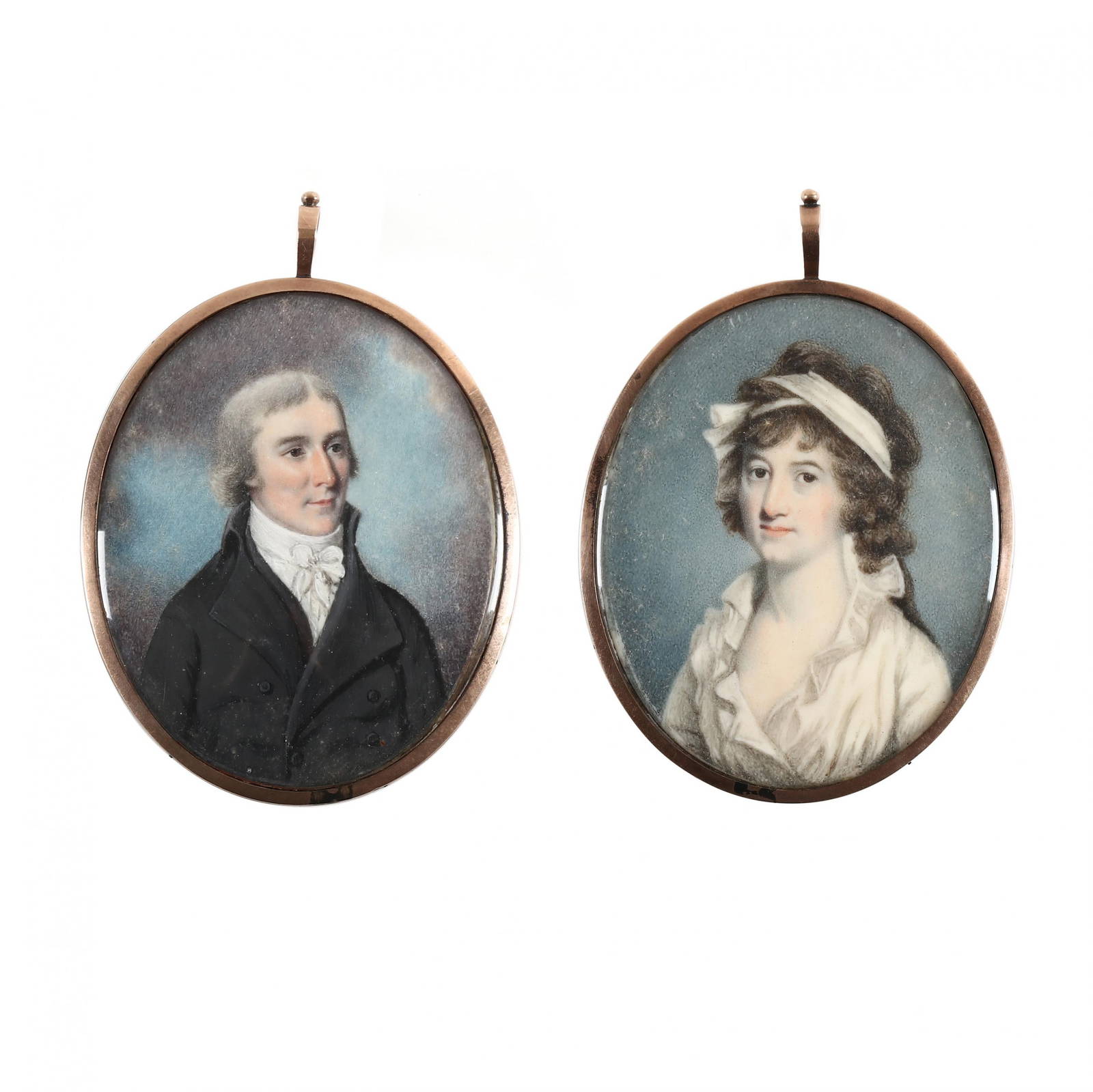 Two Late 18th Century Portrait Miniatures In Double Sided Locket Auction
