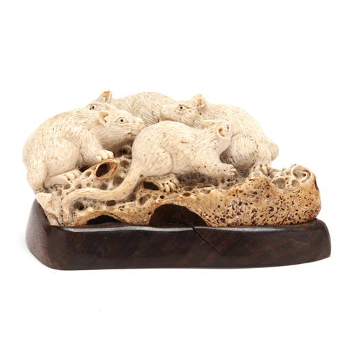 A Continental Bone Carving Of A Group Of Rats