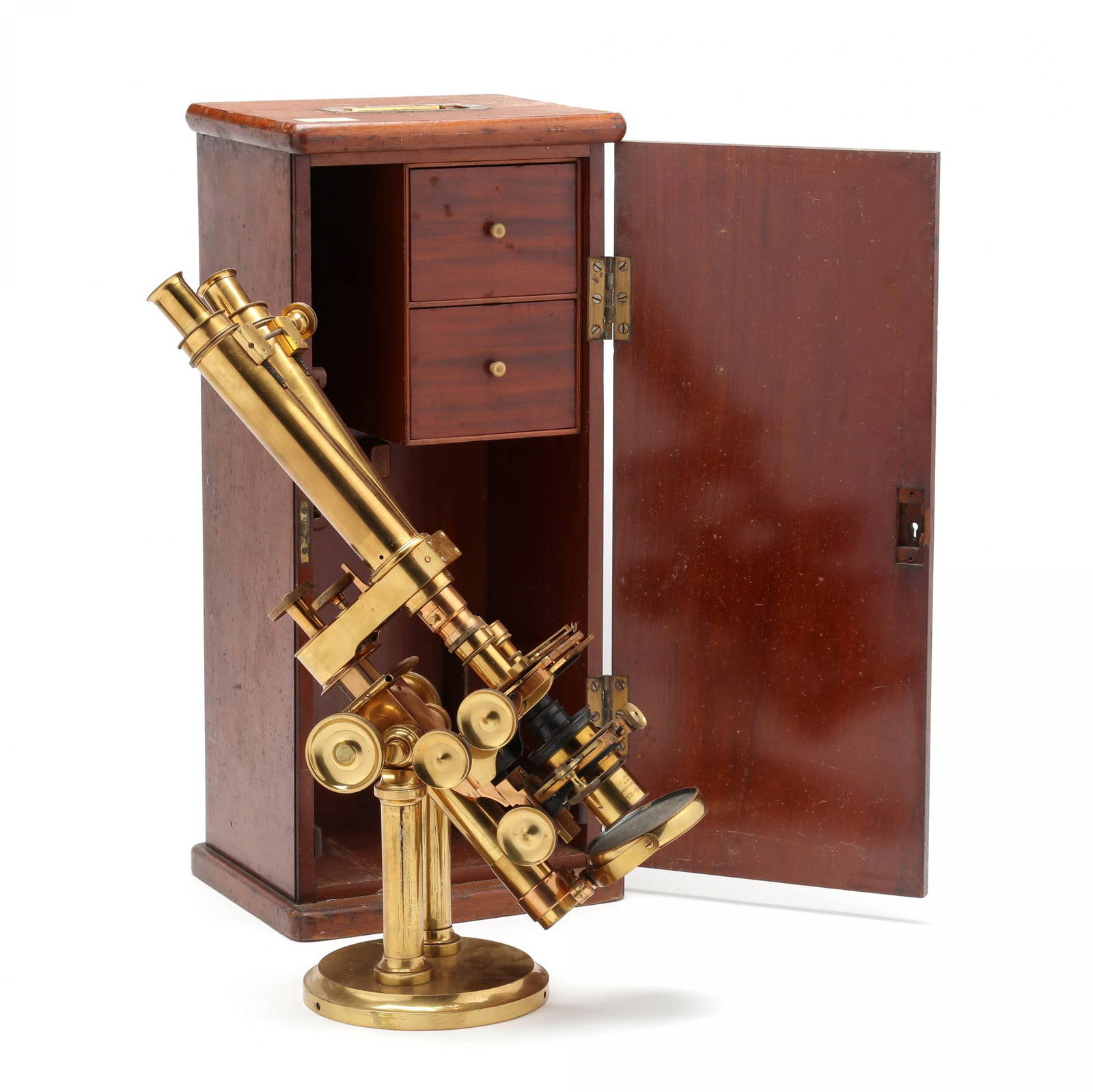 Antique Mahogany Cased Brass Binocular Microscope #748, W. Watson ...