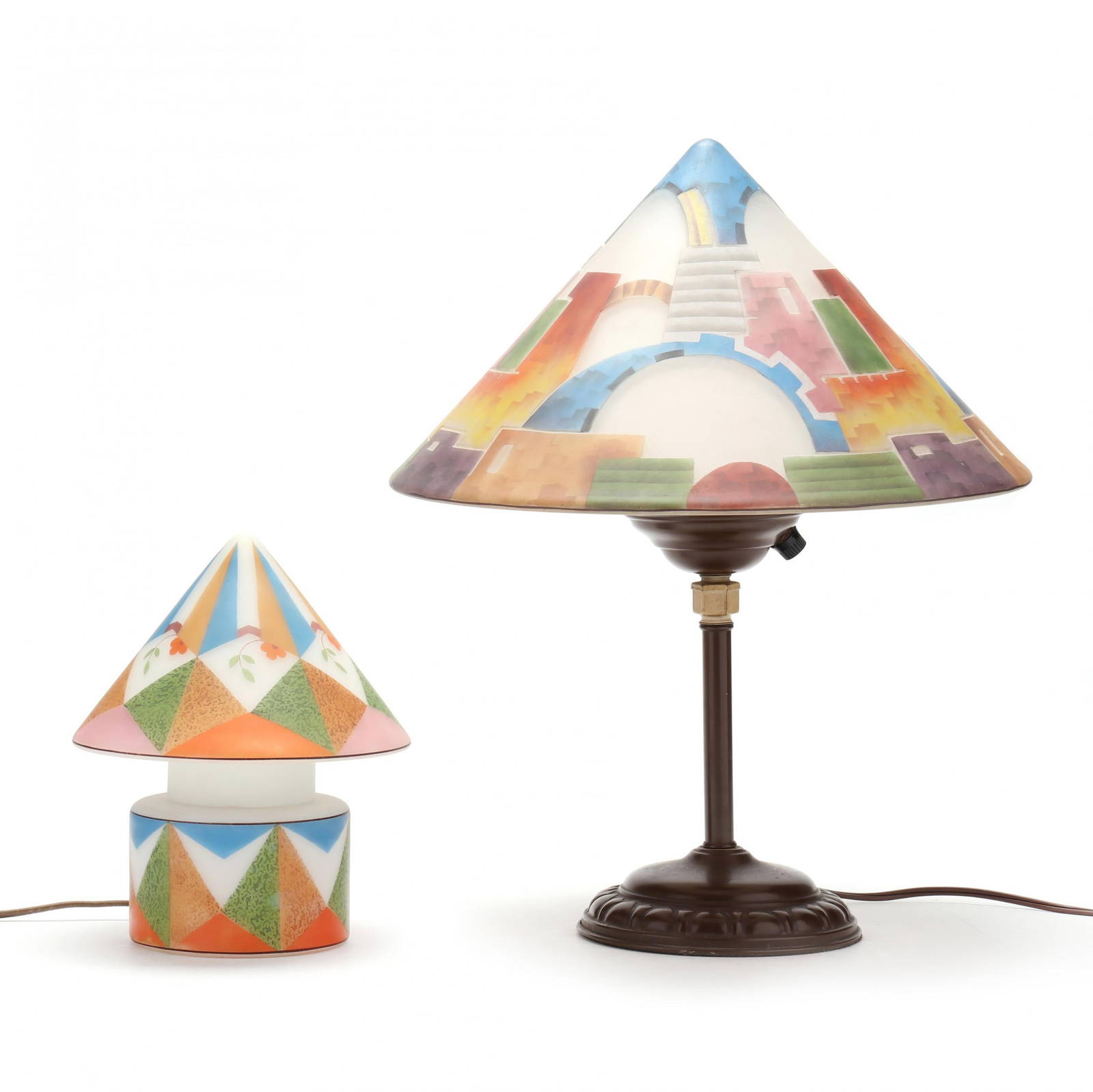 Bellova And Emeralite, Two Art Deco Glass Table Lamps Auction