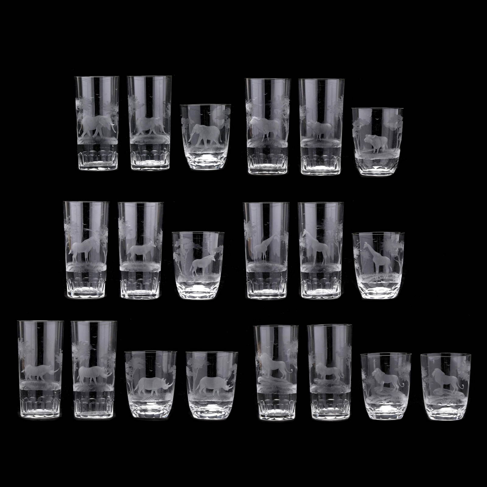 (20) Pieces Of Safari Range Engraved Glassware, Rowland Ward Auction