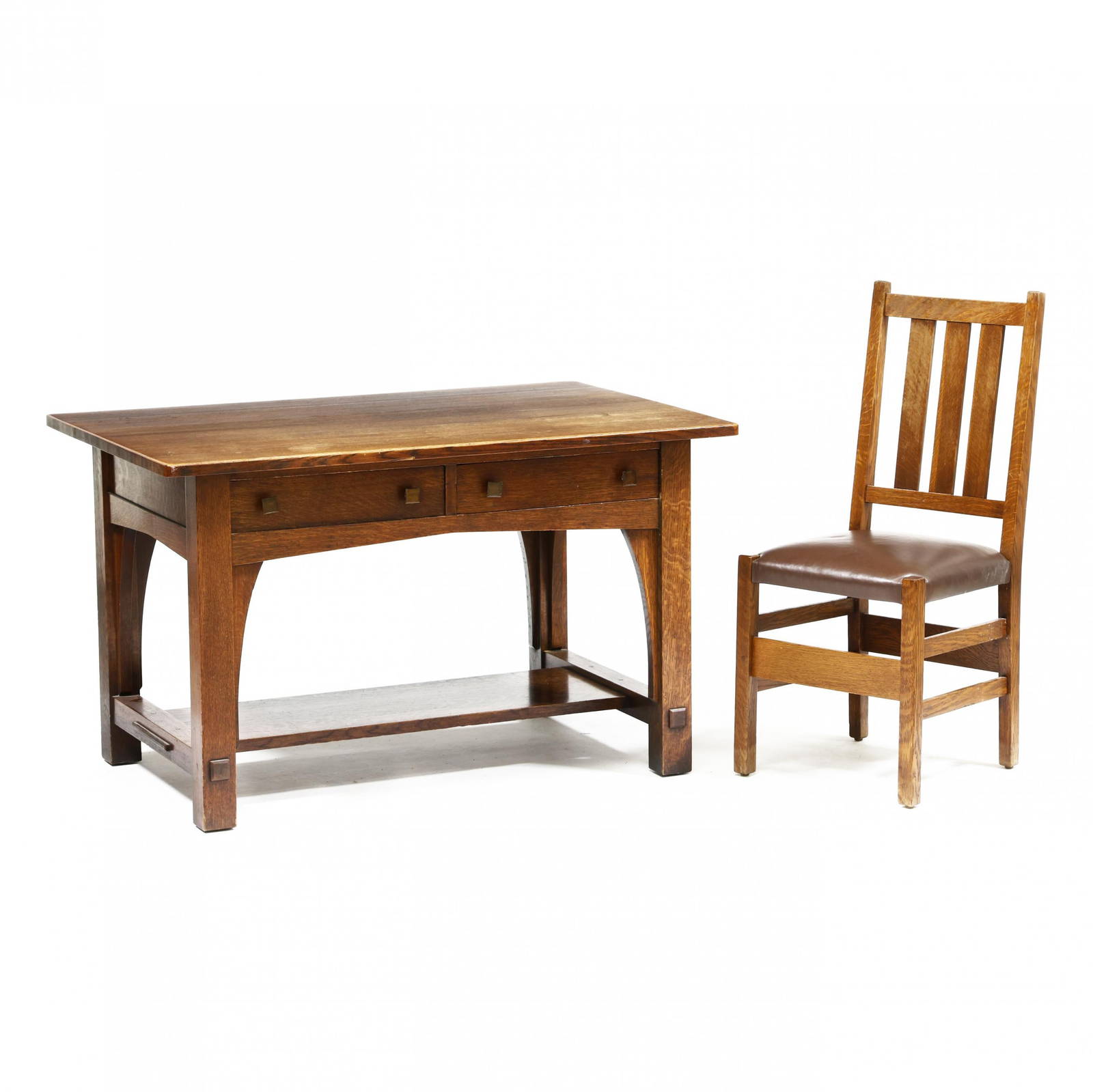 Charles P. Limbert Mission Oak Library Table And Stickley Chair Auction