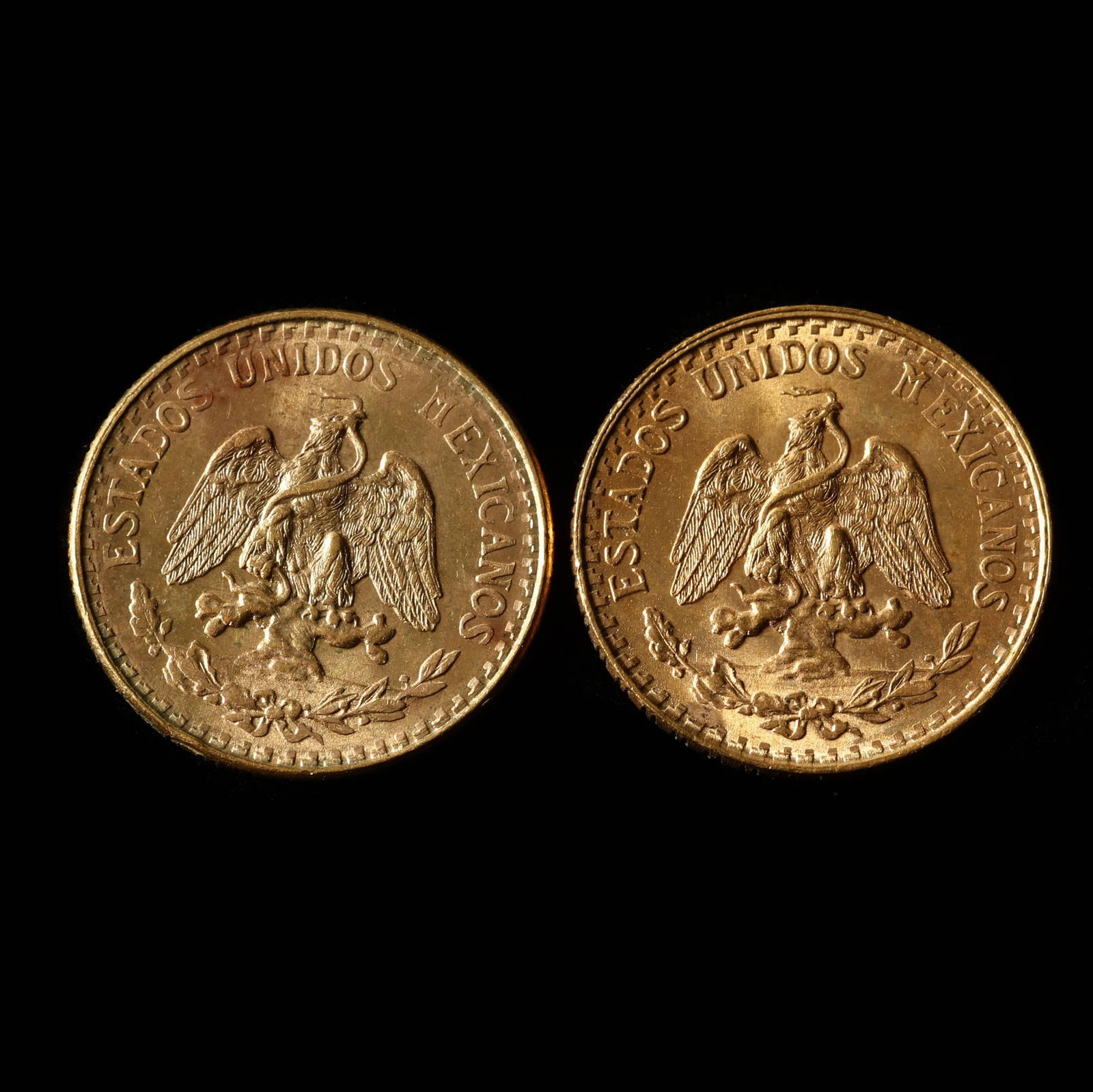 Mexico, Two (2) Bu 1945 2 Peso Gold Coins Auction
