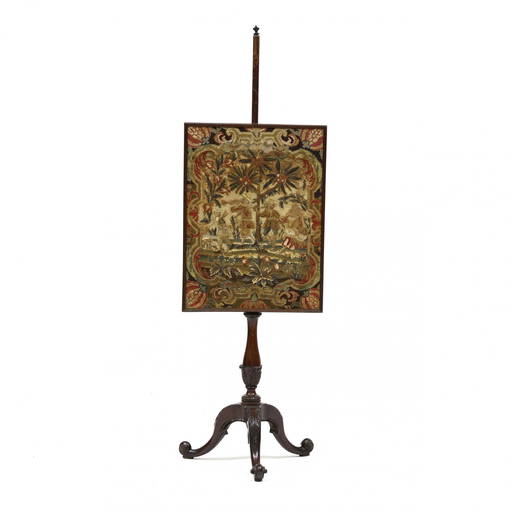 Georgian Carved Mahogany Pole Screen