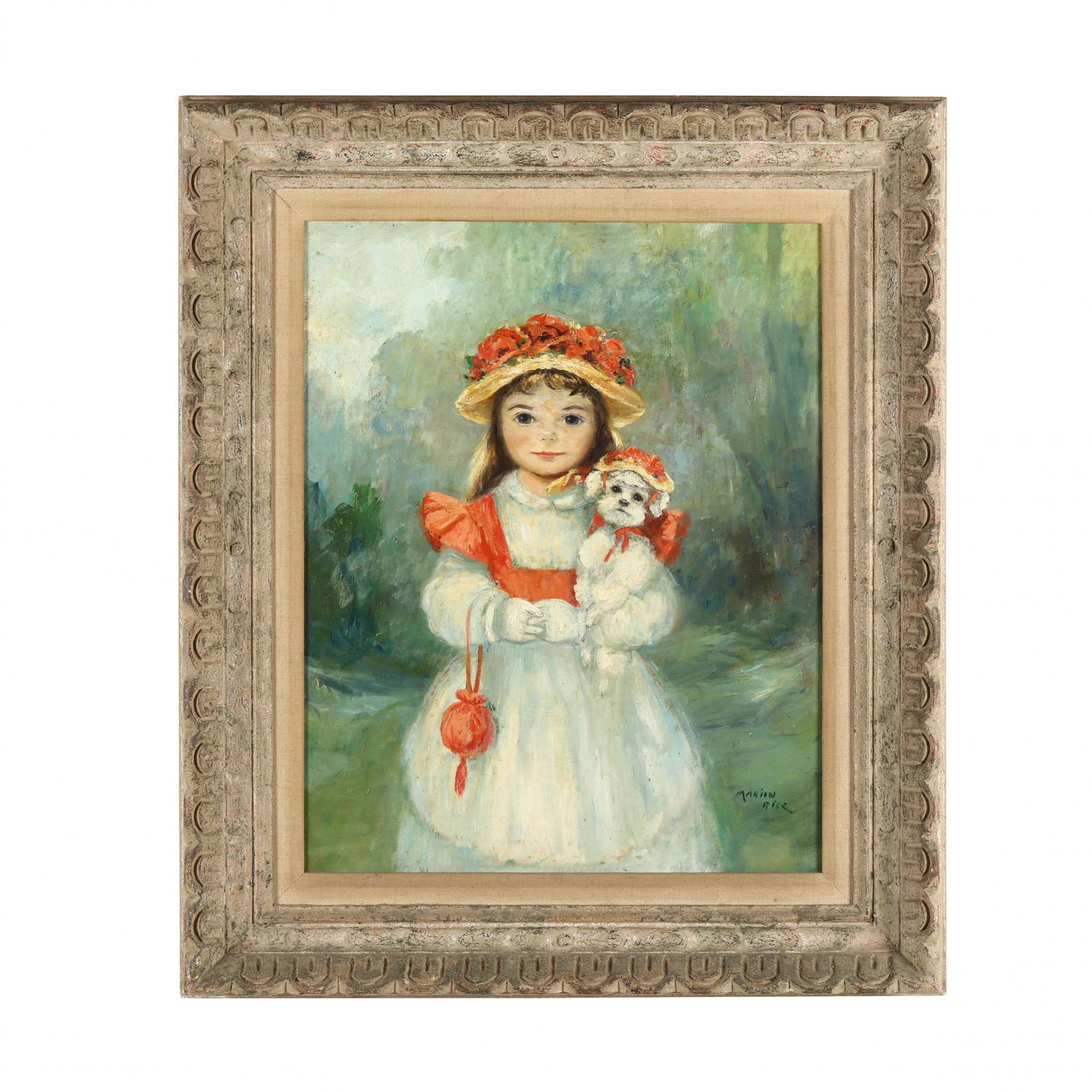 Marion Rice (american, 20th Century), Young Girl Holding A Dog Auction