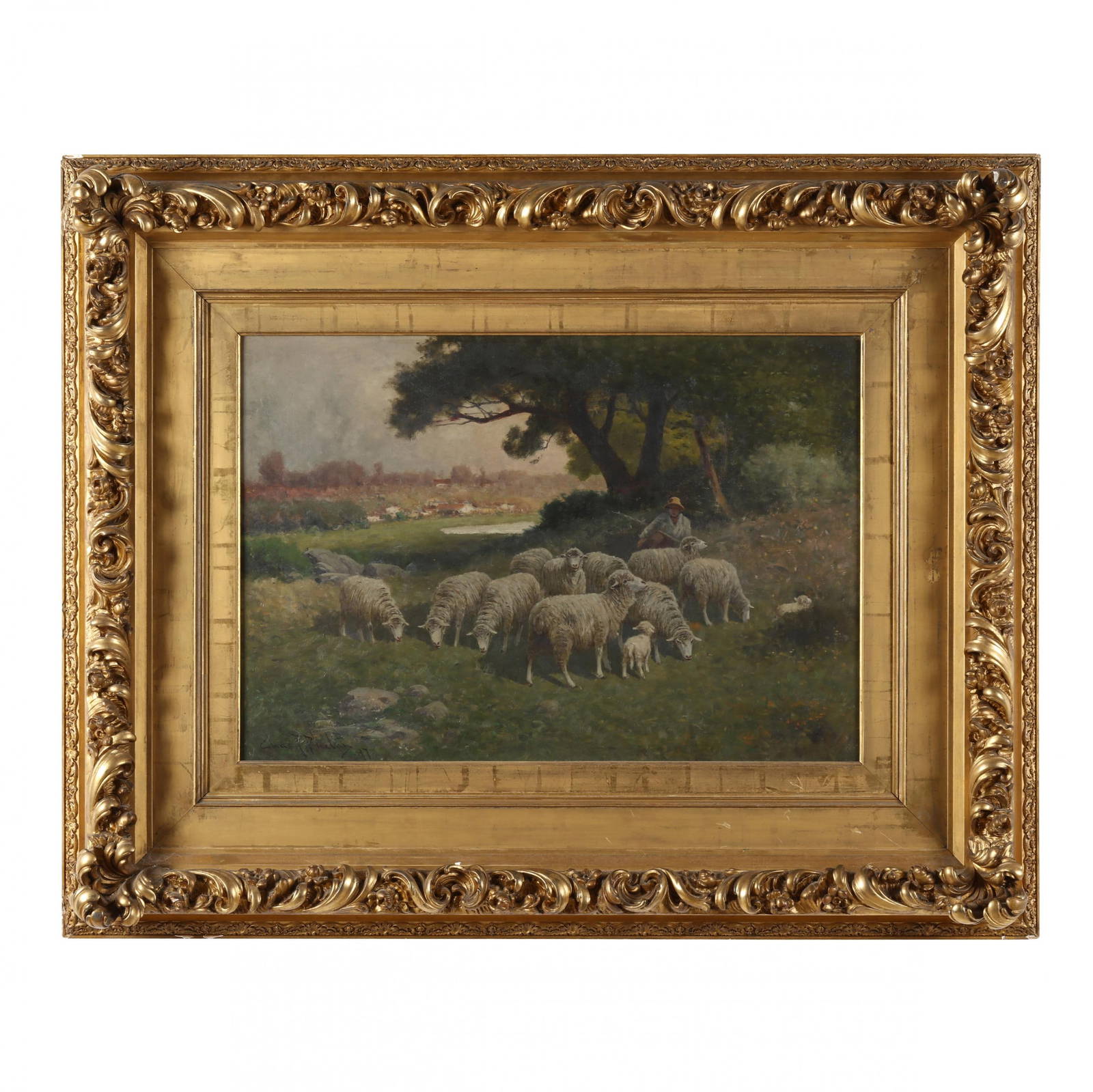 Charles Phelan (american, B. 1840), A Shepherd And Sheep In A Landscape ...