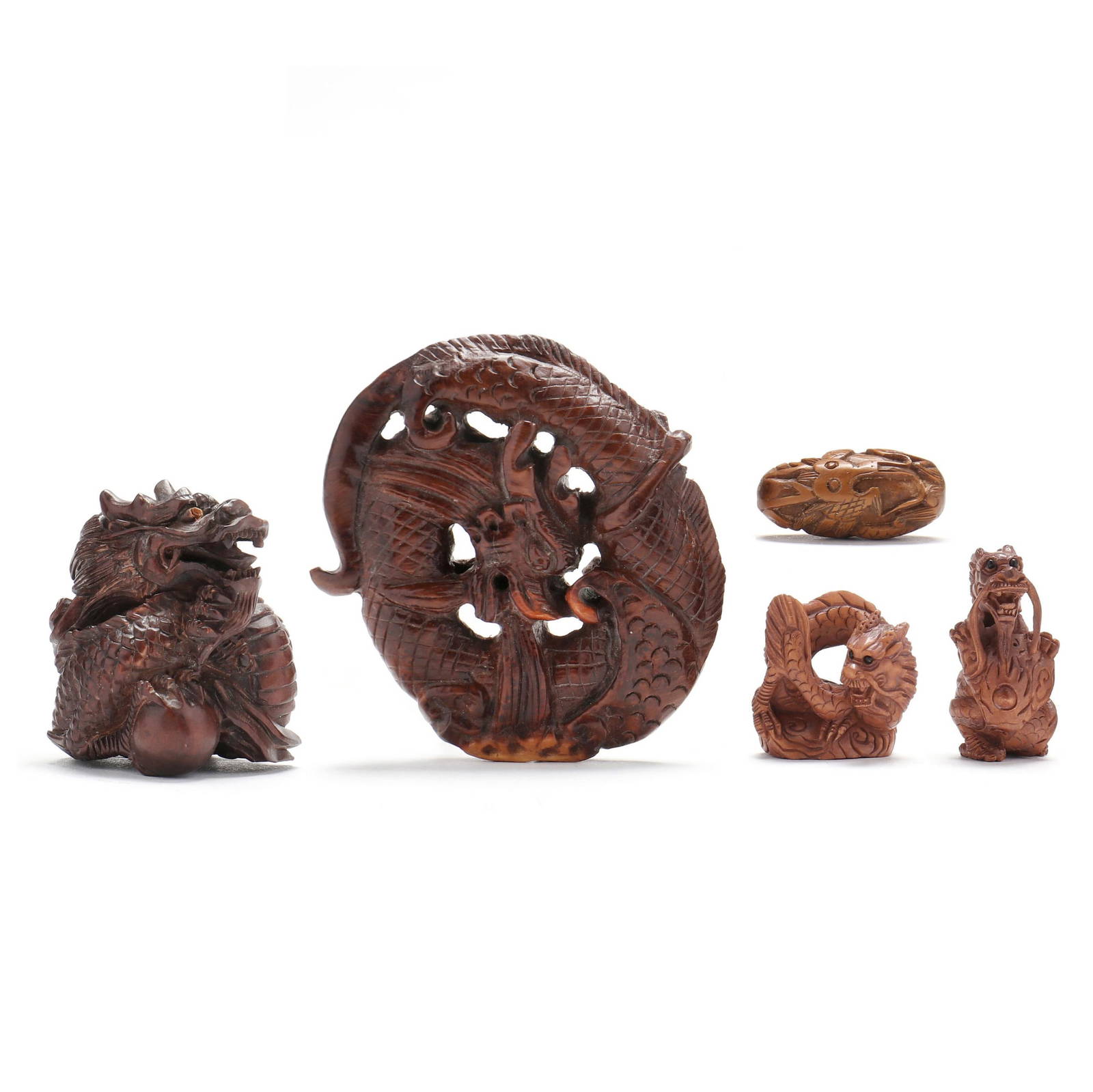Five Japanese Carved Wood Netsuke Auction