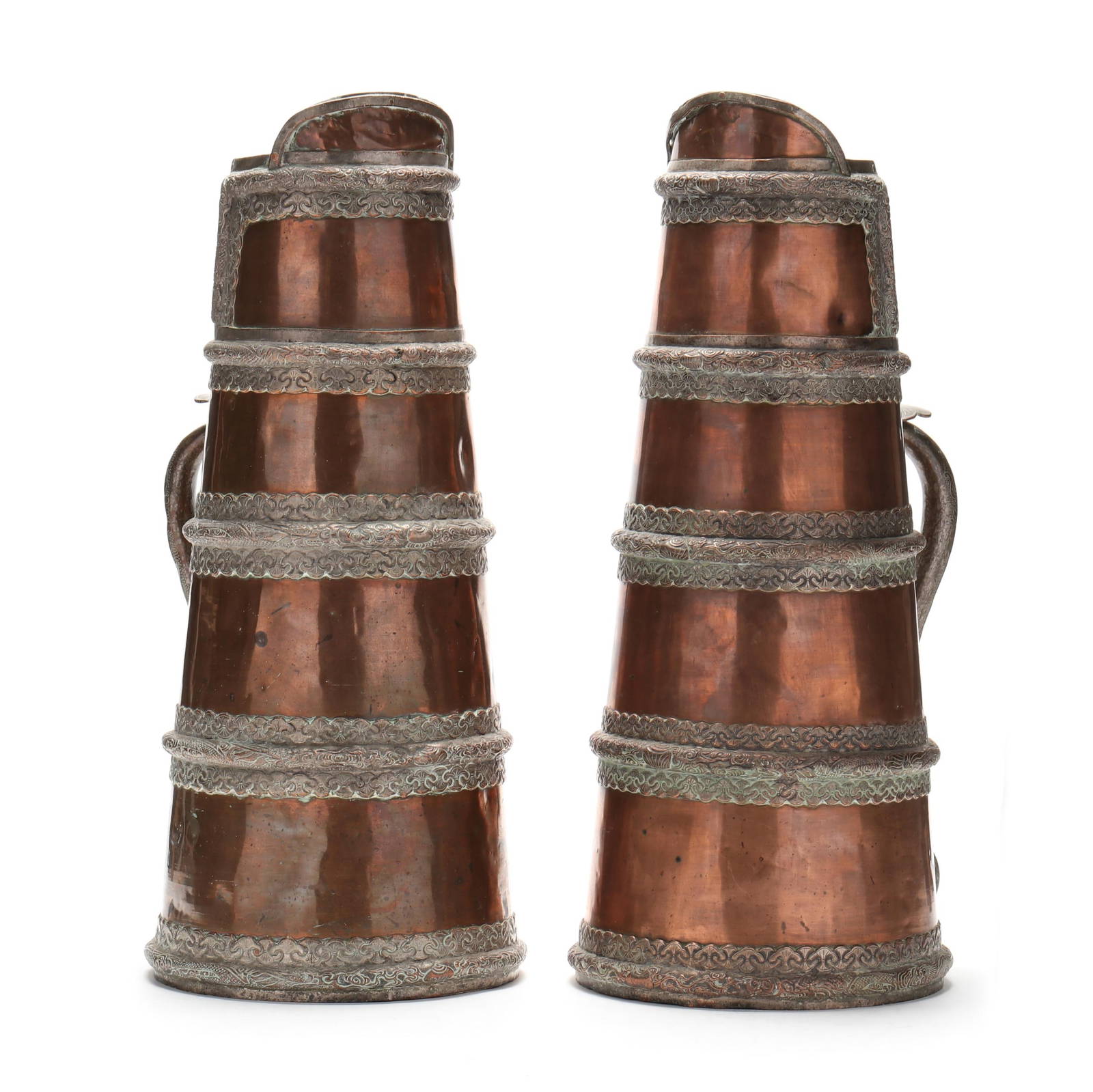 Pair Of Mongolian Copper "dombo" Jugs Auction