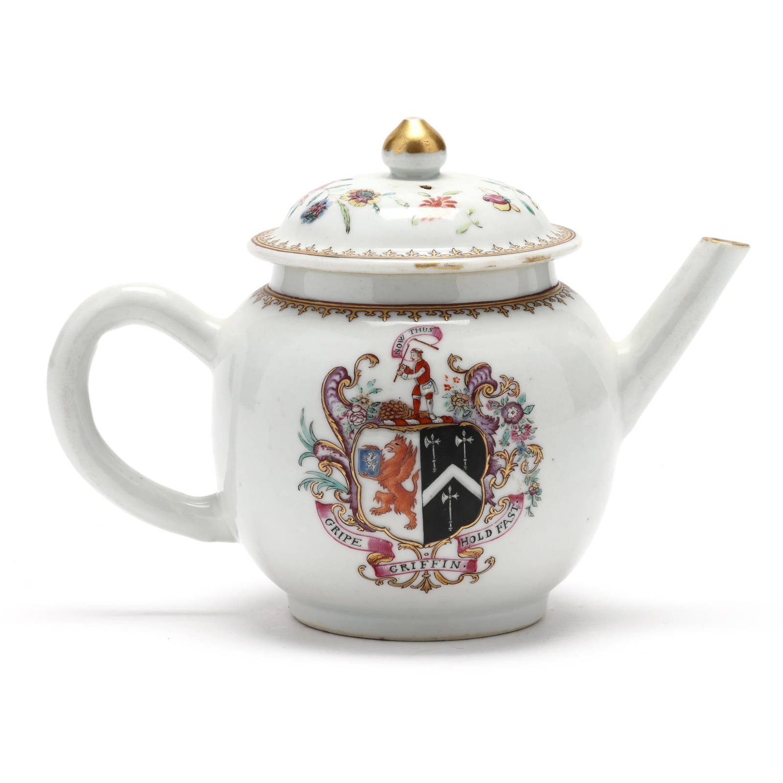A Chinese Export Armorial Teapot, Coat Of Arms Trafford Impaling Mosley ...
