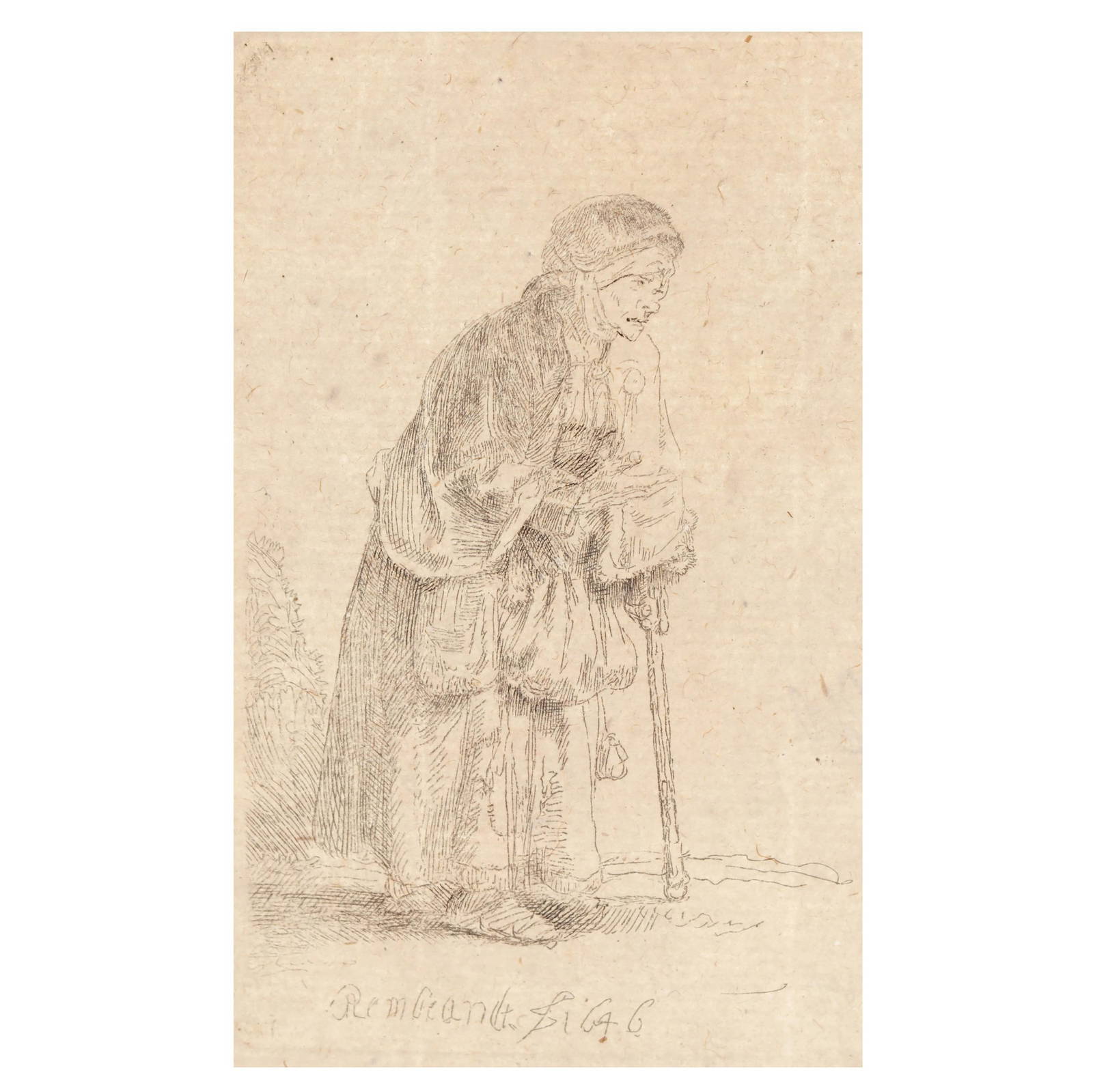 Rembrandt Van Rijn (dutch, 1606-1669), Beggar Woman Leaning On A Stick ...