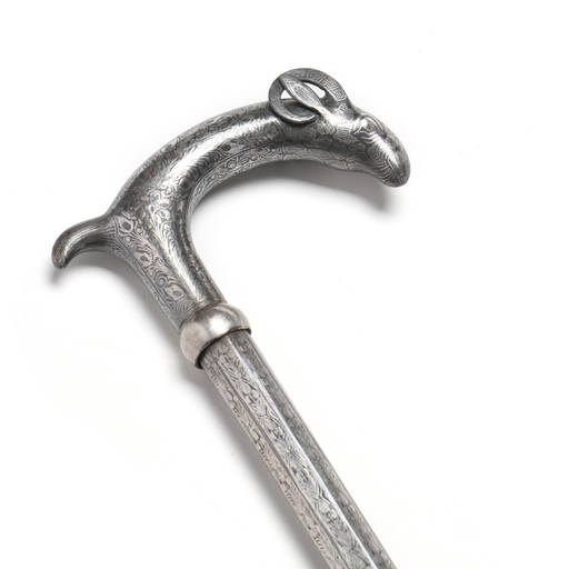 A Persian Silver Cane With Dagger