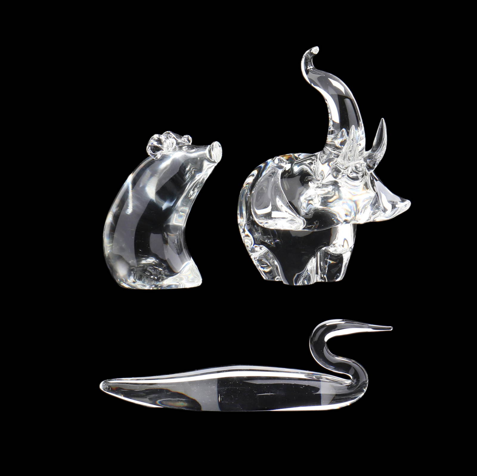 Steuben Crystal Elephant, Pig And Loon Auction