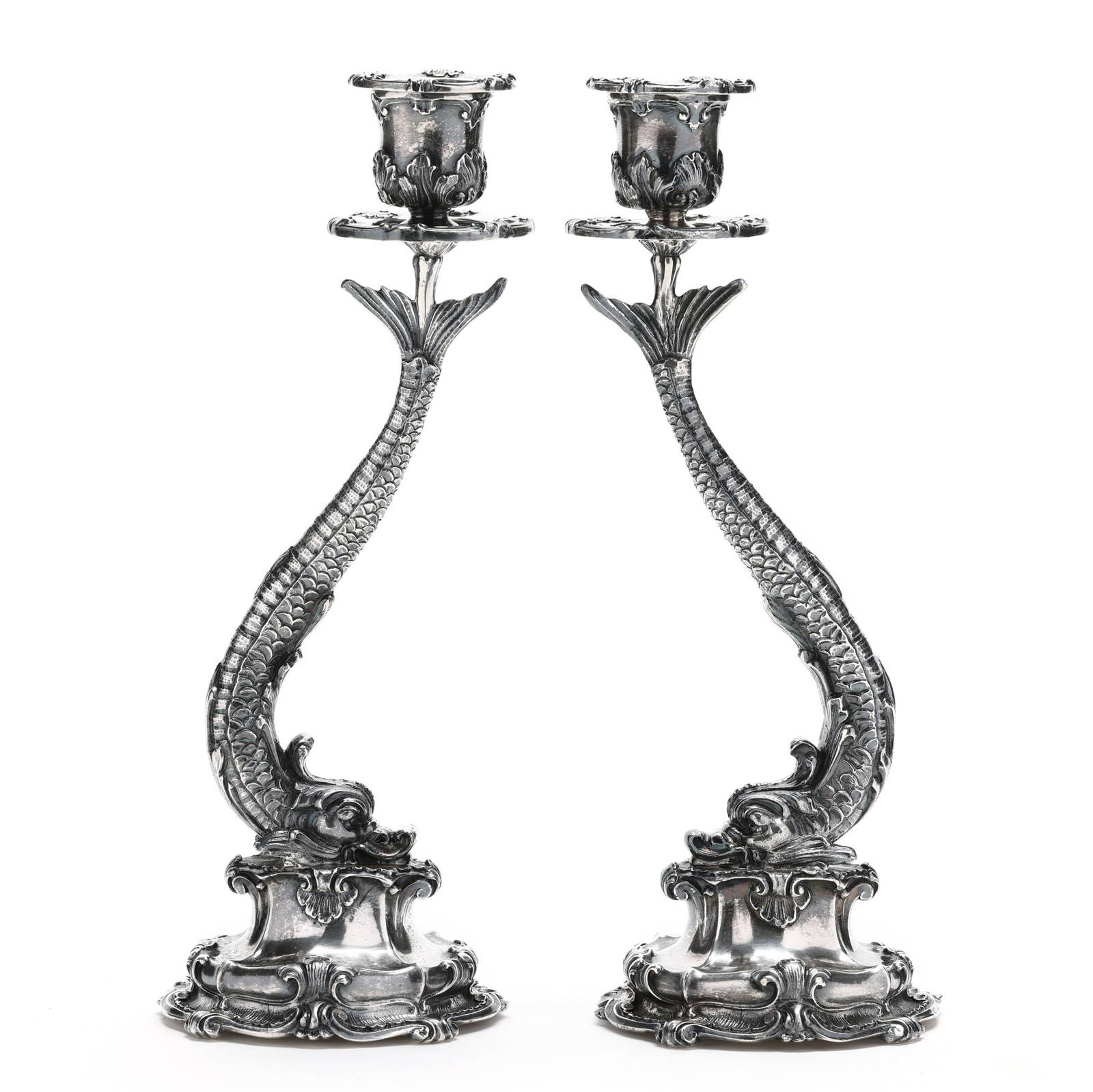 A Pair Of Buccellati Sterling Silver Dolphin Form Candlesticks Auction