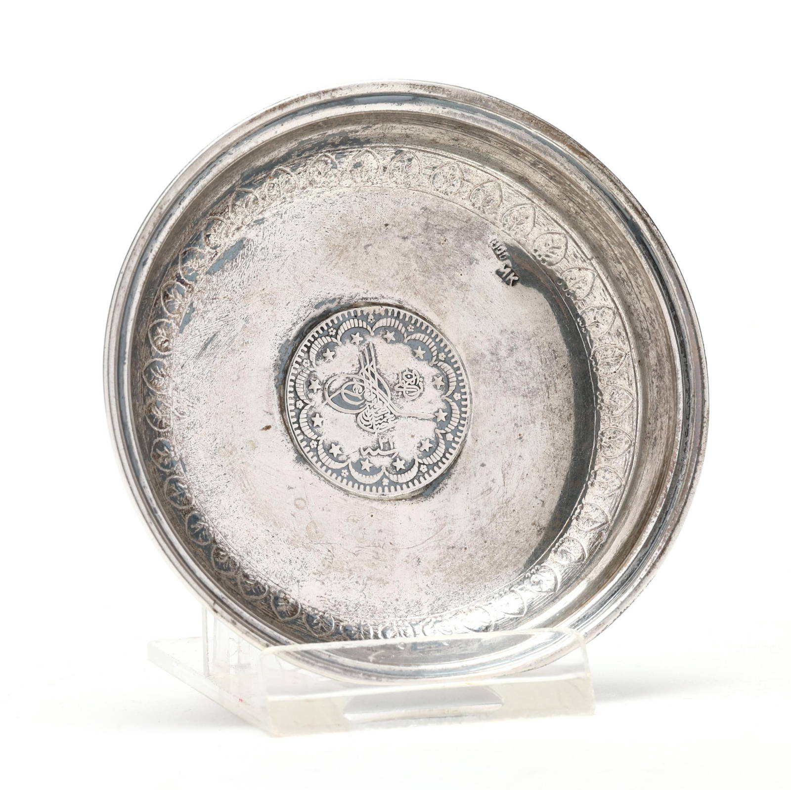 Turkish .800 Silver Dish With Inlaid 5 Kurush Coin Auction
