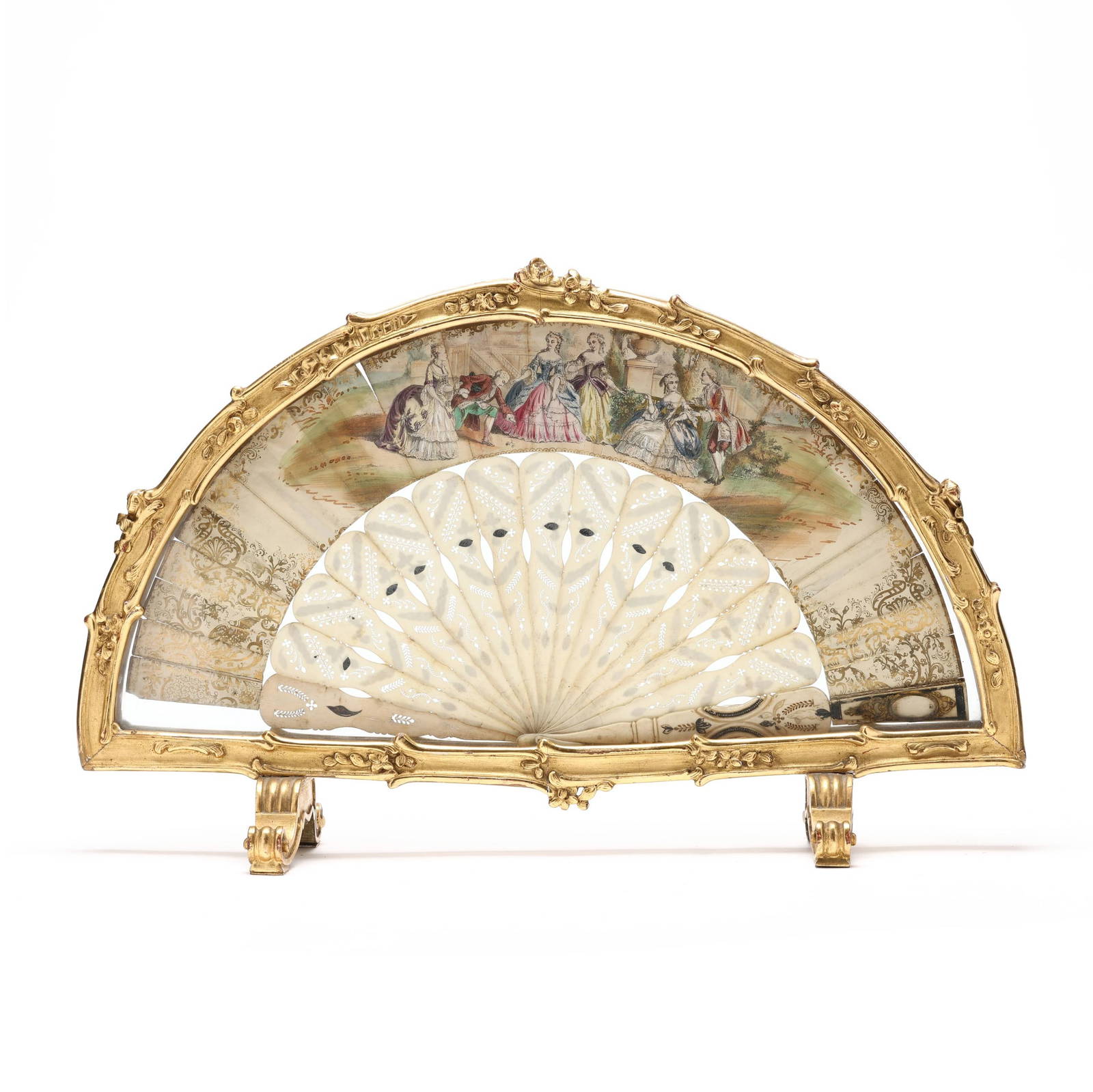 Framed Antique French Gilt And Painted Cabriolet Hand Fan Auction