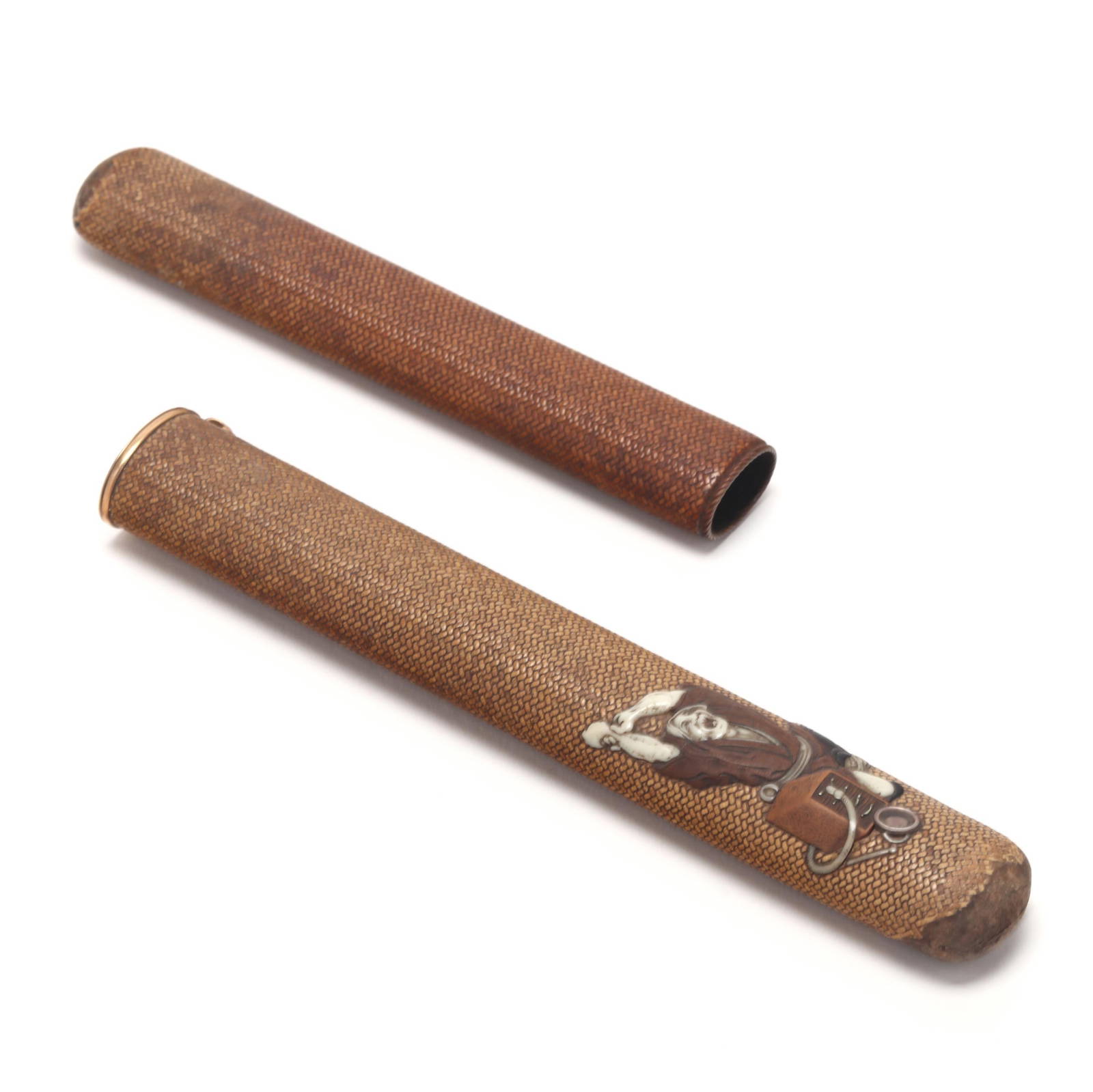 A Japanese Woven Rattan Inlaid Pipe Case Kiseruzutsu By Shogyoku Auction