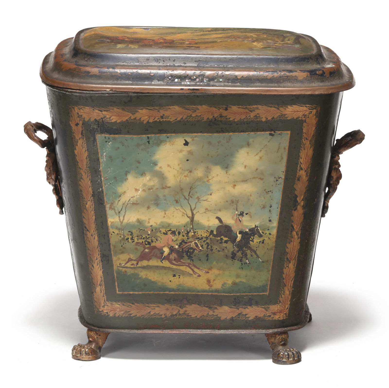 Vintage Tole Bin With Fox Hunt Motifs Auction