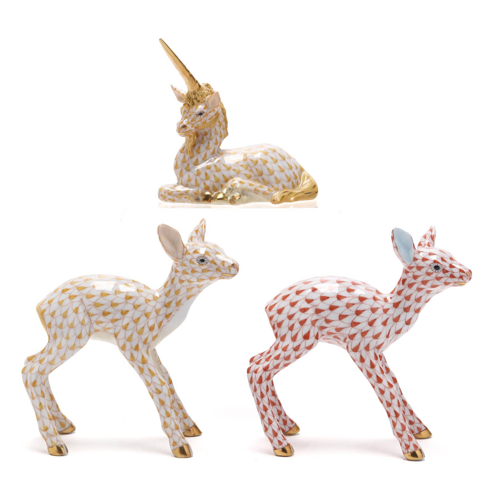 Herend, Three Fishnet Porcelain Animals Auction