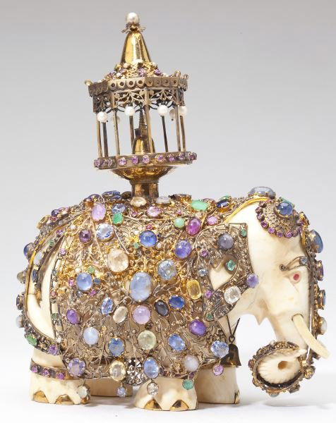 Carved Gem Set Ivory Elephant