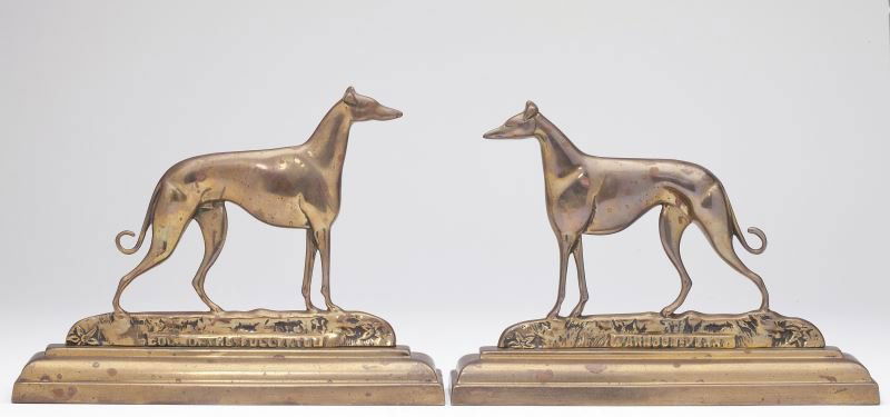 Two Cast Brass Models of Famous Greyhounds