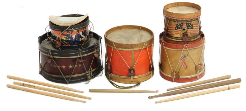 Five Decorative Vintage Toy Drums