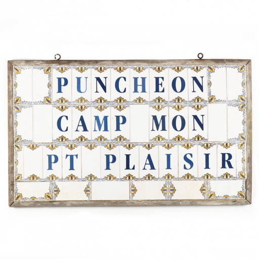 Vintage Framed Porcelain Tile Sign