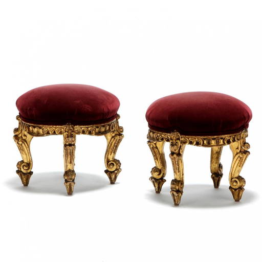 Pair Of Louis Xv Style Carved Footstools