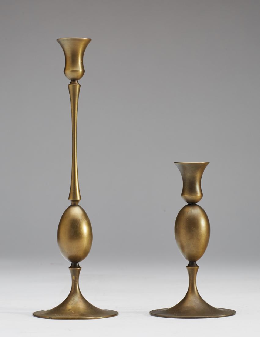Two Bronze Ted Muehling Candlesticks