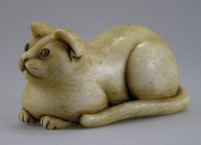 178: Signed Fine Japanese 19th C. Ivory Netsuke Cat