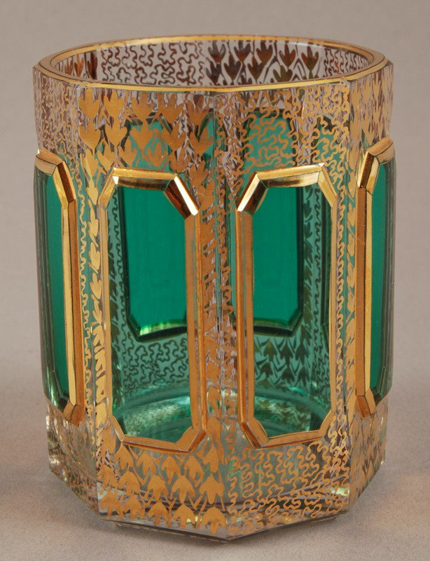 464: Painted Enamel 19C Moser Glass Bowl, Jar & Pitcher : Lot 464