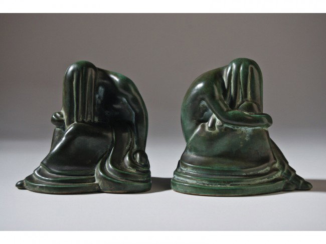 1: Early Frankoma Art Pottery Weeping Nude Bookends