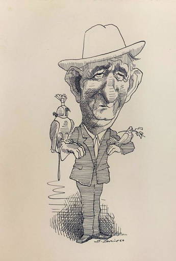 David Levine (american, 1926 2009) Drawing Of Lbj Pen & Ink